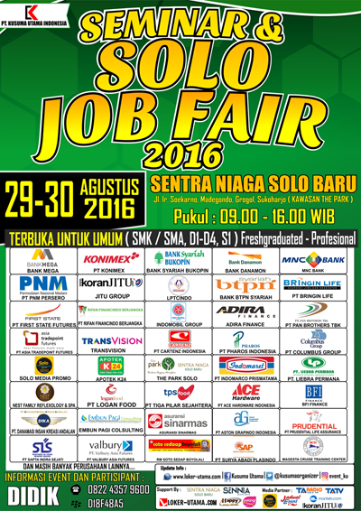 Seminar dan solo job fair 2016 di sentra niaga solo baru 29-30 Agustus ...