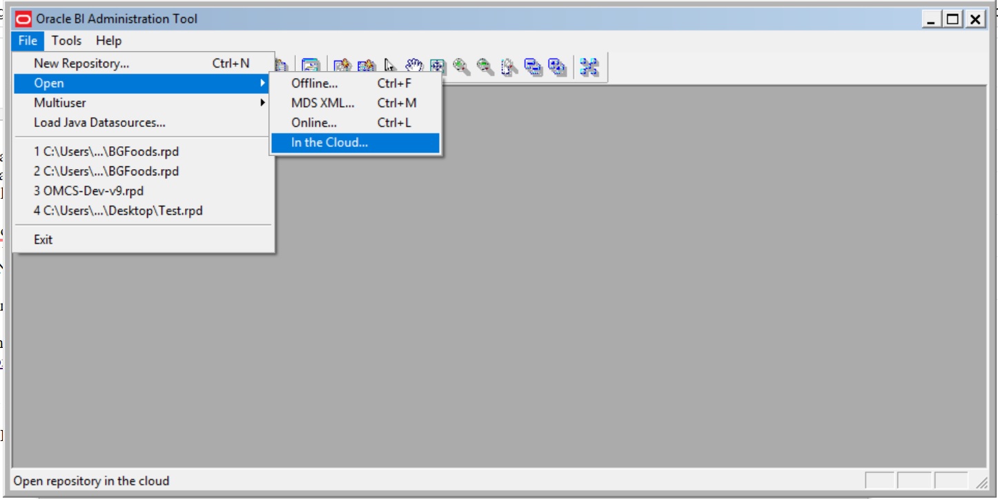 Connecting to OAC (Oracle Analytics Cloud) RPD using Admin Tool