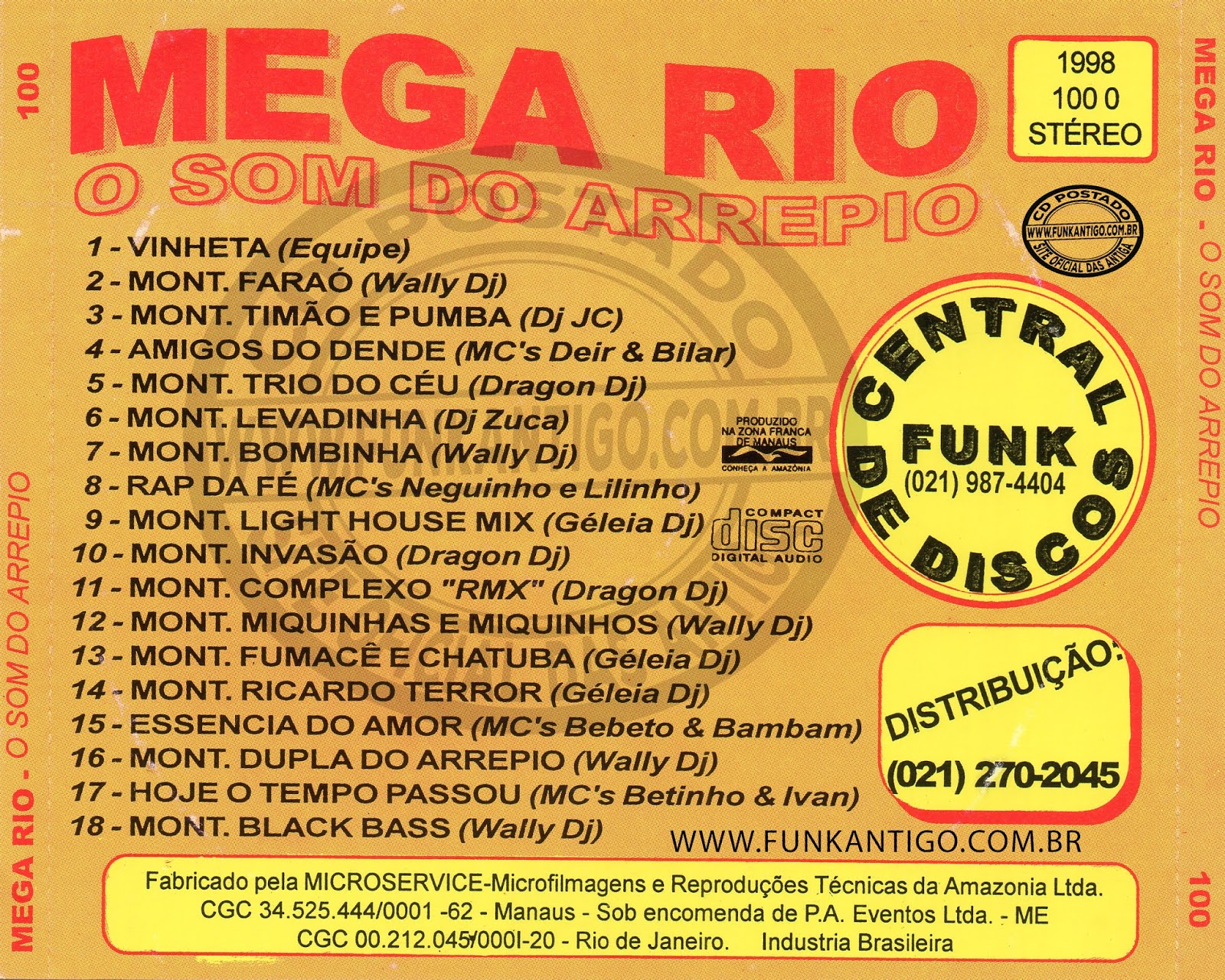 CD MEGA RIO O SOM DO ARREPIO (CD 5237/7) CENTRAL FUNK DE DISCO-1998 ...