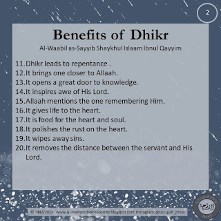 Dhikr Charts: Benefits of Dhikr by Ibnul Qayyim