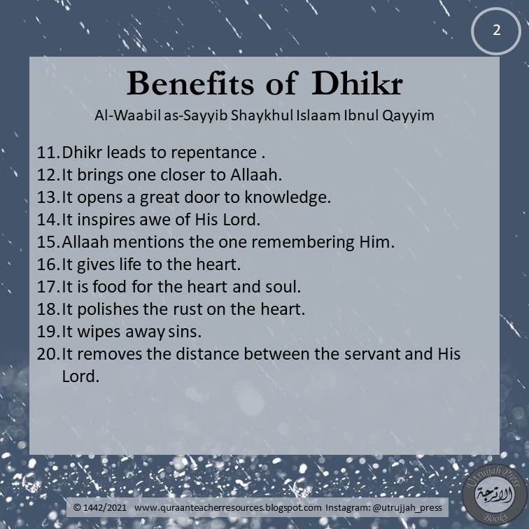 Dhikr Charts: Benefits of Dhikr by Ibnul Qayyim