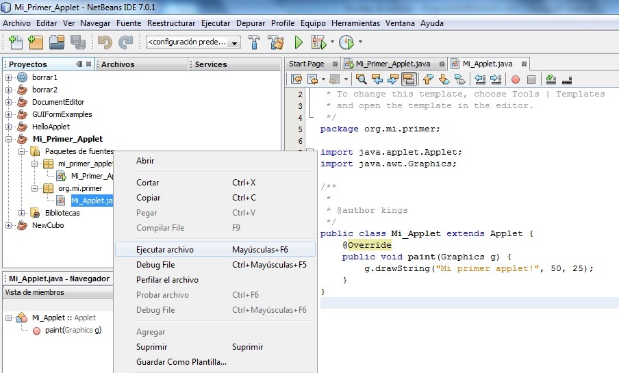 Ingeniero Edwin Reyes: Mi Primer Applet con NetBeans 7.0.1