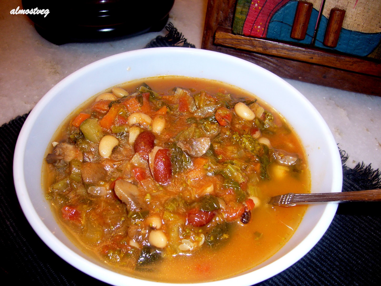 Three bean soup with broccoli rabe