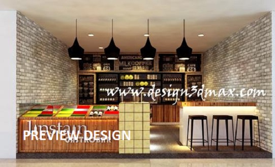 Preview desain 3D interior booth makanan konsep unik modern - ARUSHA_DESAIN