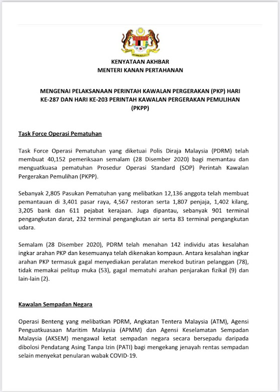 142 individu ditahan atas kesalahan ingkar arahan PKP semalam: Ditahan ...