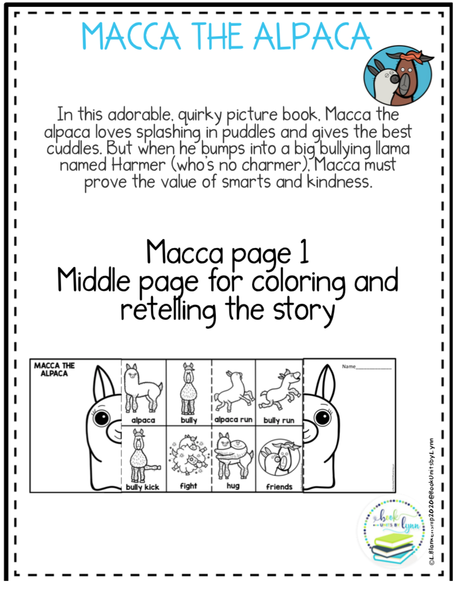 MACCA THE ALPACA BOOK UNIT AND CRAFT ~ Book Units by Lynn