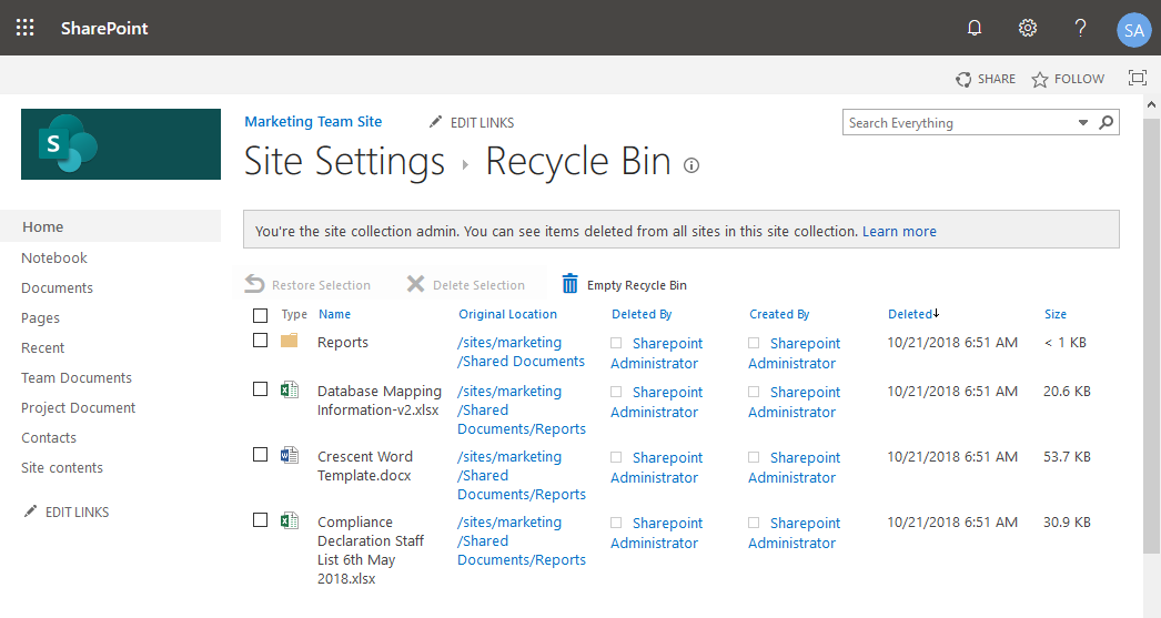 Sharepoint Online Restore Deleted Items From Recycle Bin Using Powershell Sharepoint Diary