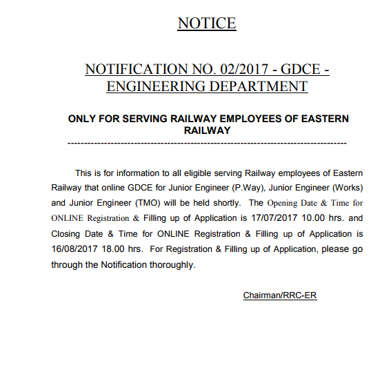 RAILWAY EMPLOYEES OF EASTERN RAILWAY -NOTIFICATION NO.02/2017-GDCE ENG ...