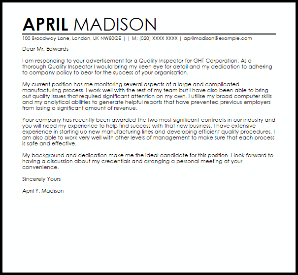 Home Inspector Cover Letter ~ Resume Letter