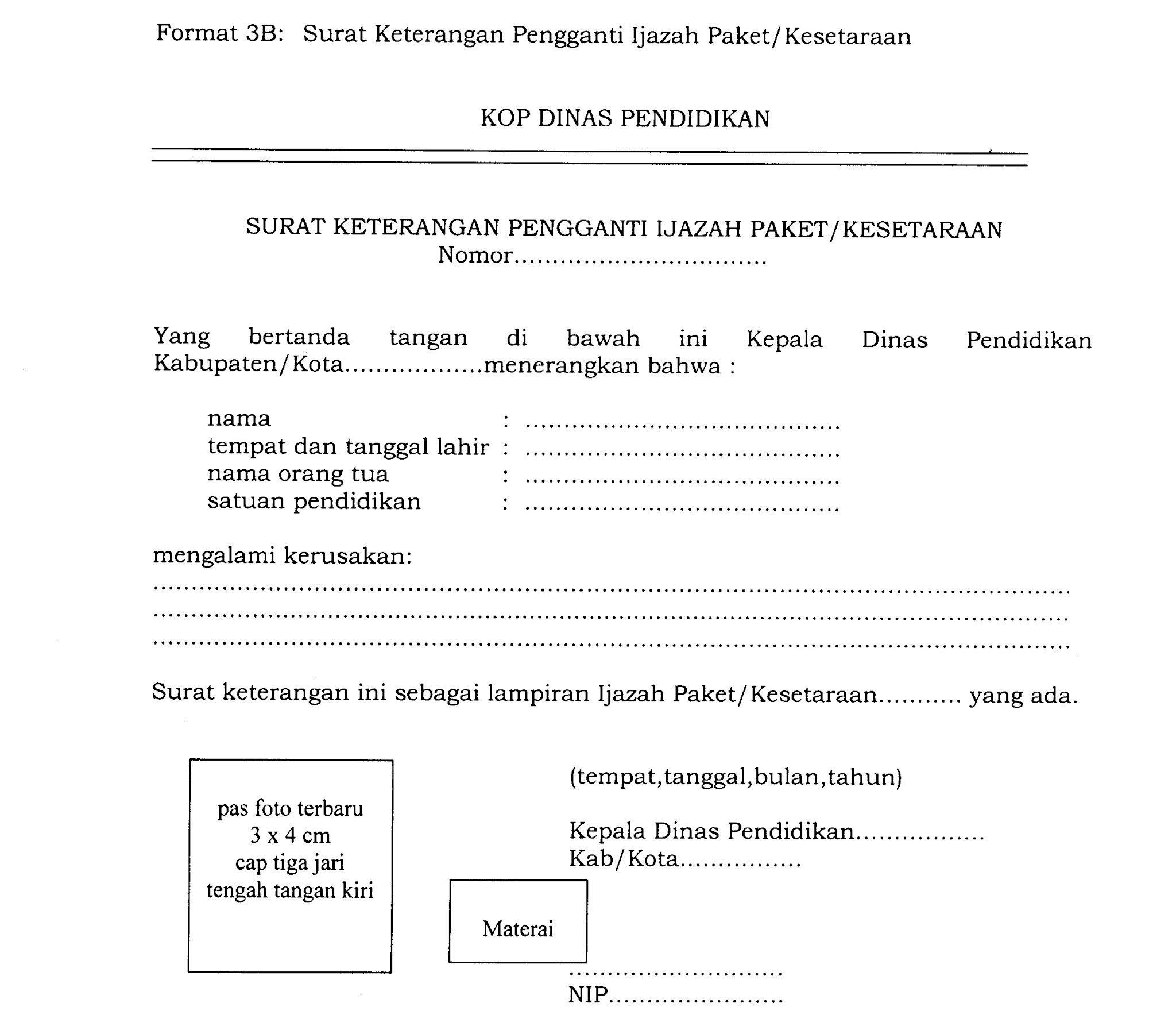 Format Surat Keterangan Pengganti Ijazah/STTB Jenjang Pendidikan Dasar ...