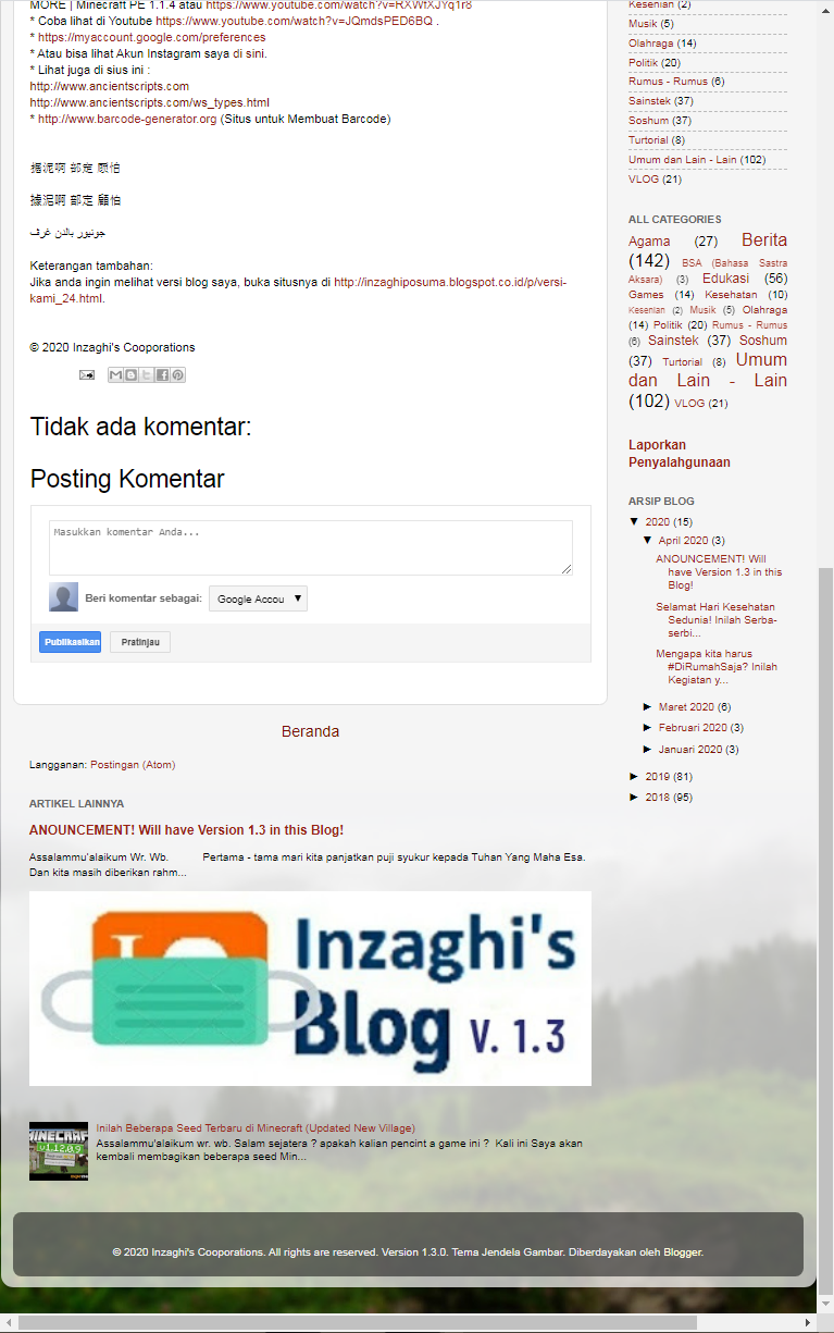 Inzaghi's Blog: INZAGHI'S BLOG VERSIONS