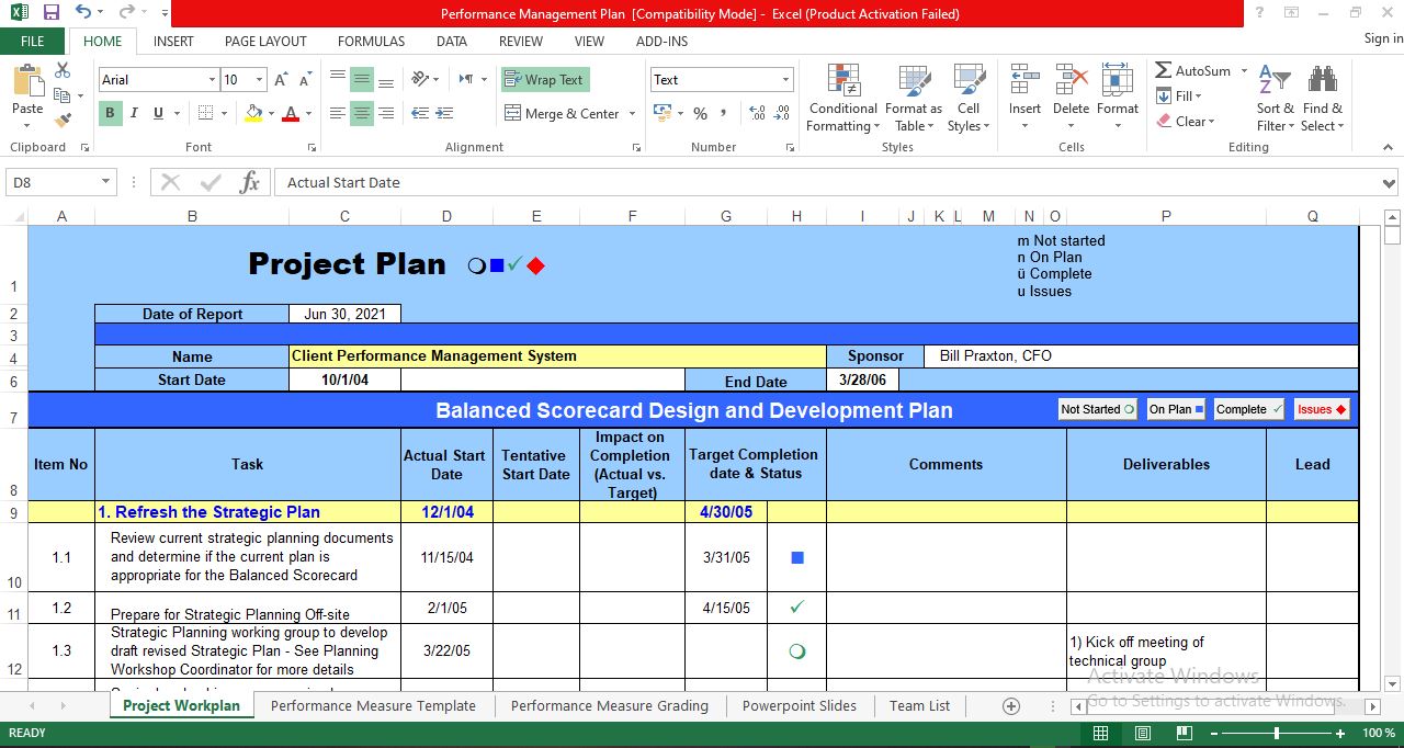Performance management plan excel template