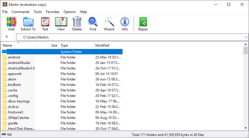 WinRAR, a trialware file archiver utility for Windows