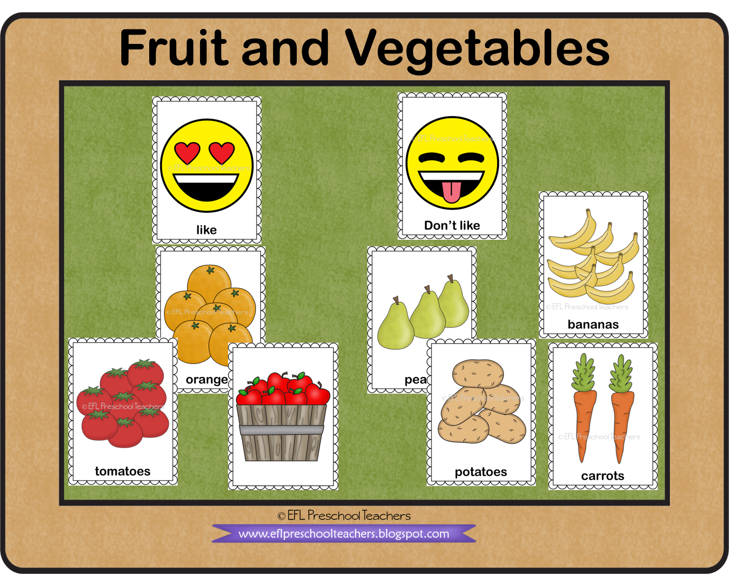 ESL/EFL Preschool Teachers: Fruit and Vegetables Theme Flashcard for ...