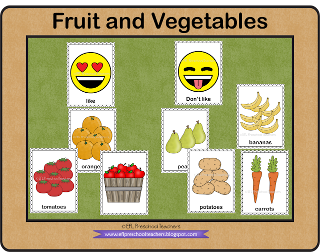 ESL/EFL Preschool Teachers: Fruit and Vegetables Theme Flashcard for ...