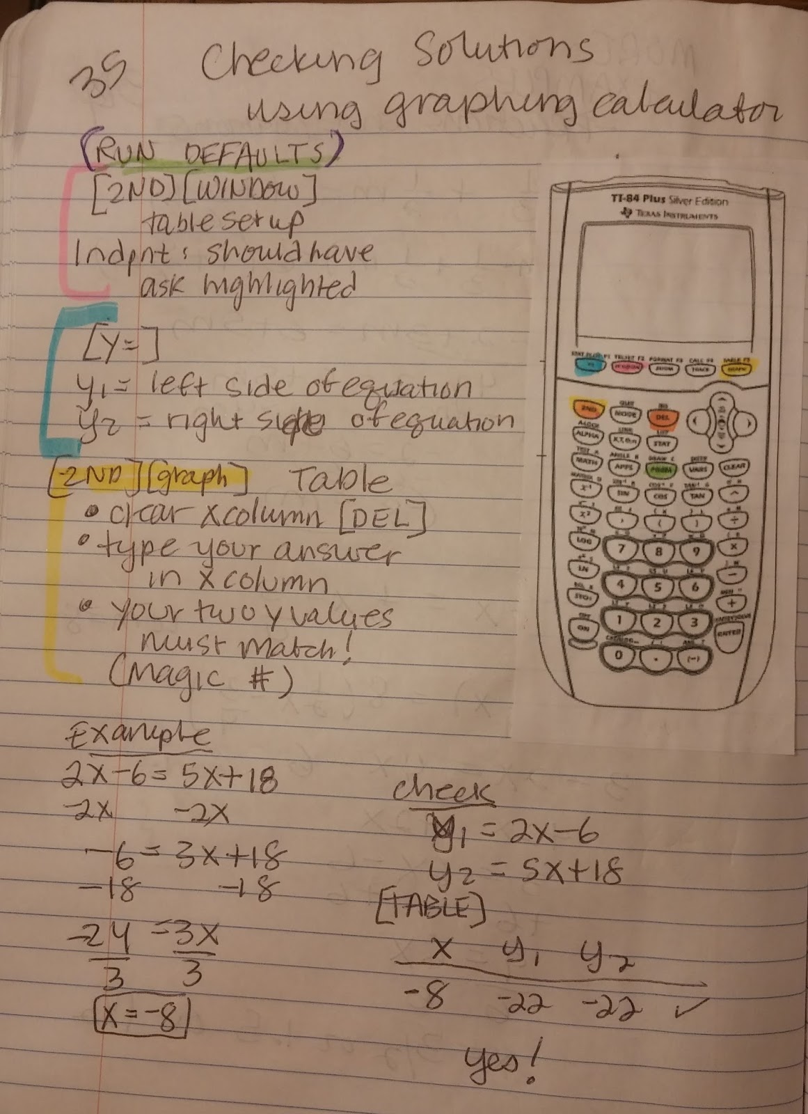 Beautiful Math: Solution Checking with Your Graphing Calculator