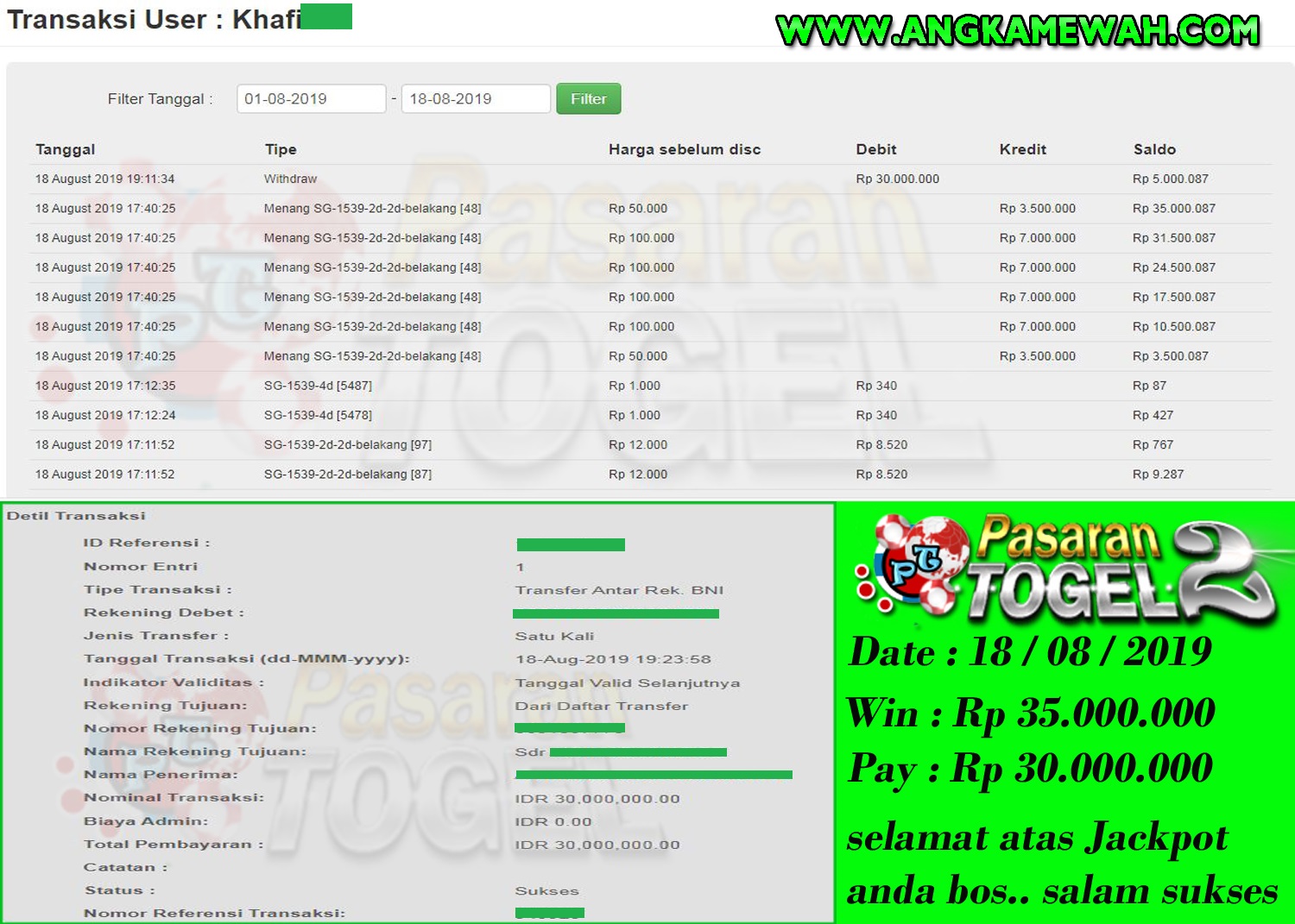 BUKTI PEMBAYARAN JACKPOT - PAITO WARNA SD