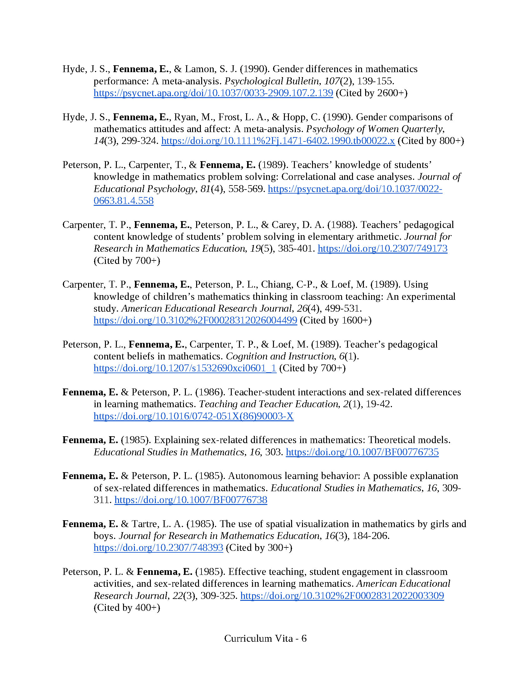 MathEd.net: Update: The nomination for Elizabeth Fennema's NCTM ...