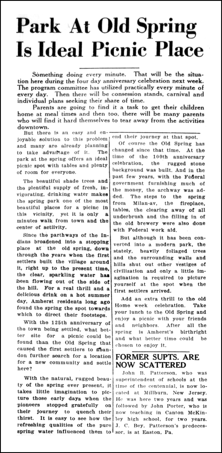 Brady's Bunch of Lorain County Nostalgia: Amherst’s Old Spring Article ...