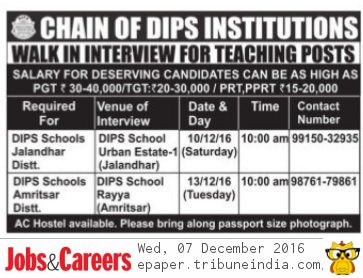 Chain of Dips Institutions, Jalandhar Wanted Teachers - Faculty Teachers