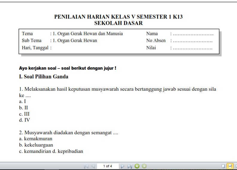 Soal Penilaian Harian Kelas 5 Tema 1 Subtema 1 dan Kunci Jawabannya ... Soal Penilaian Harian Kelas 5 Tema 1 Subtema 1 dan Kunci Jawabannya ...