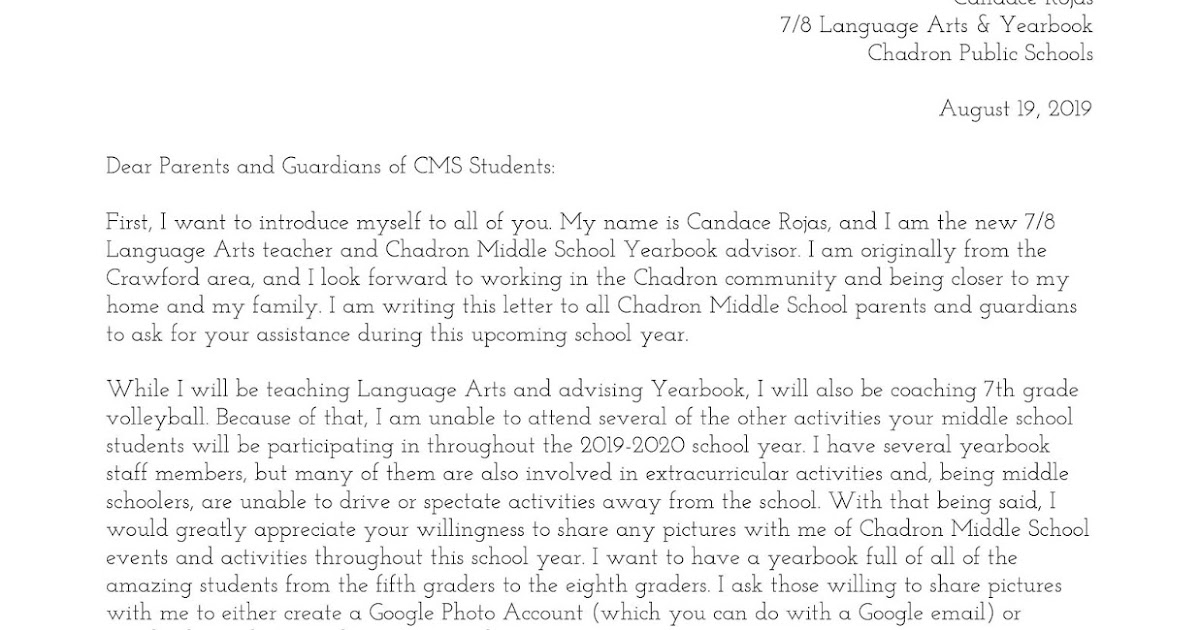 CHADRON MIDDLE SCHOOL: CMS Yearbook Info and Parent Letter