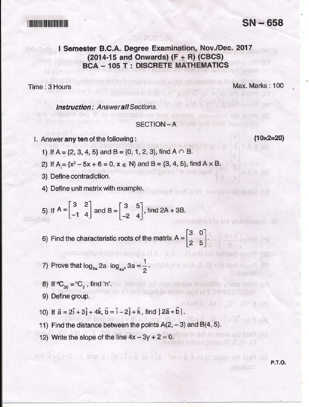 Bangalore University b.c.a. bca - 105 t : Discrete Mathematics November ...