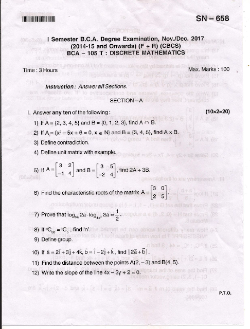 Bangalore University b.c.a. bca - 105 t : Discrete Mathematics November December 2017 Question ...
