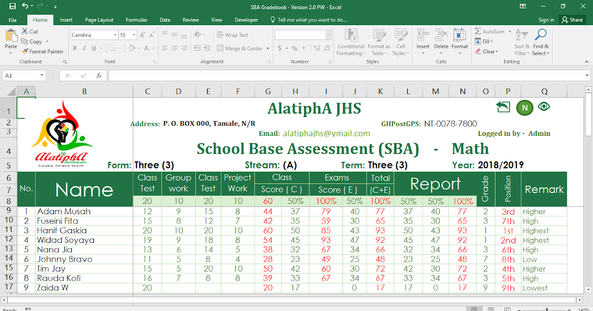 SBA Gradebook for JHS - Version 2.0