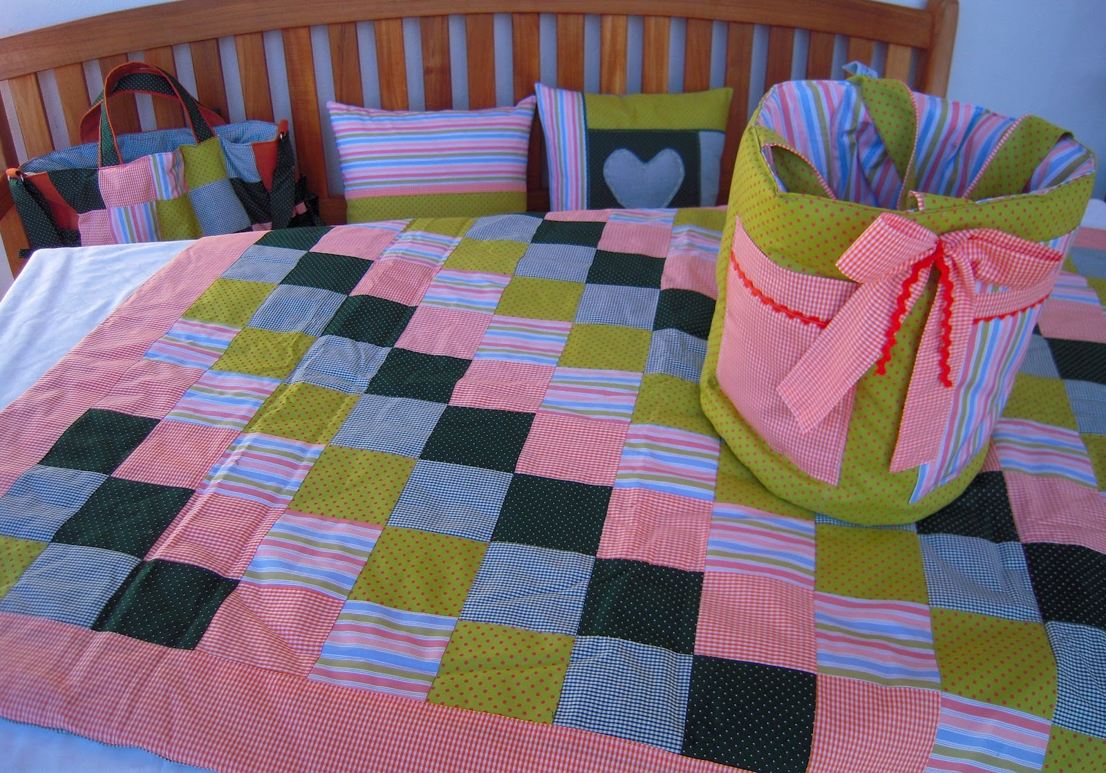 d'Inge: Patchwork-Babydecke grün/orange