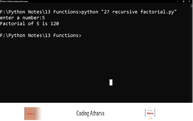 63 Program for recursive factorial of a number in Python ~ Coding Atharva