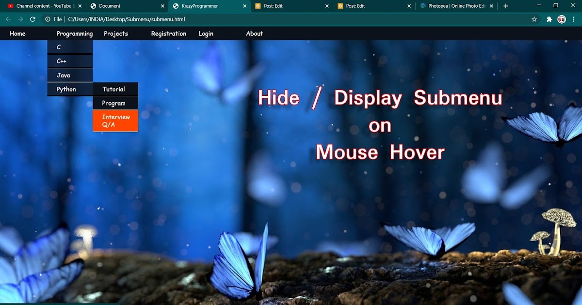 Display Submenu On Mouse Hover in HTML and CSS
