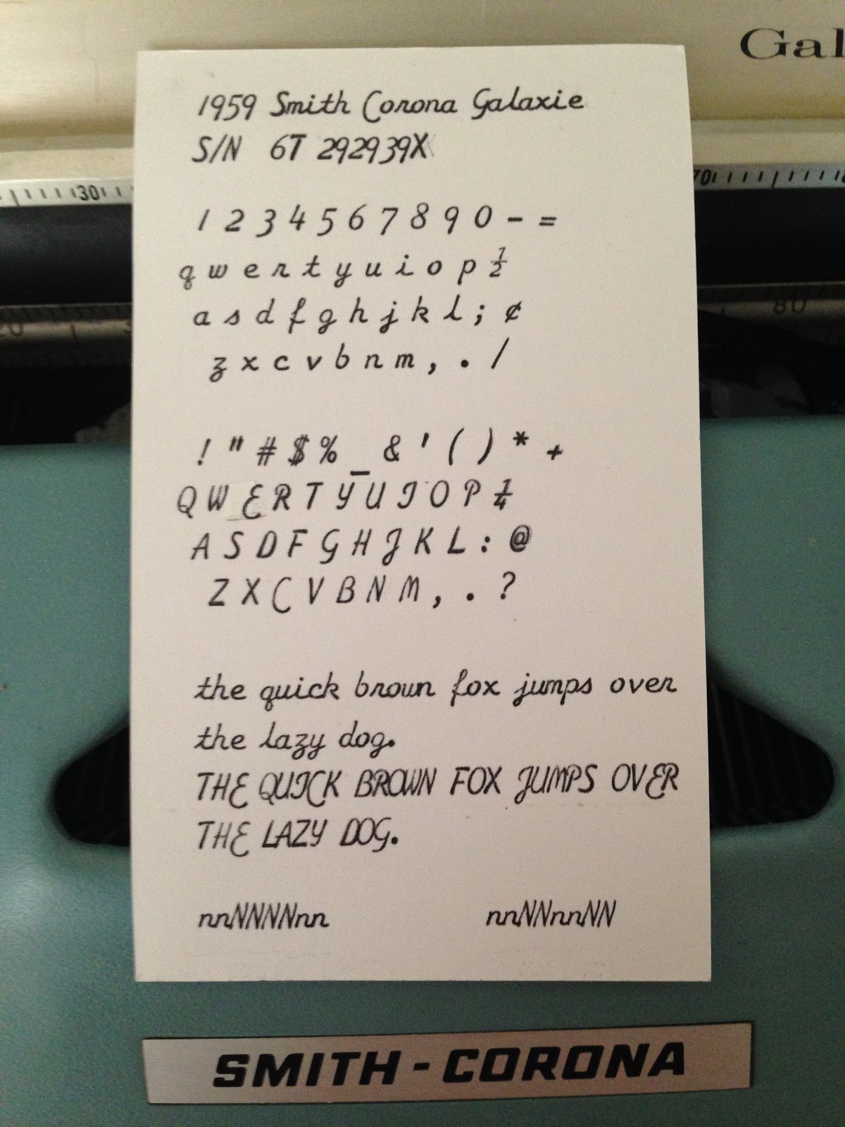 1959 Smith Corona Galaxie in Script (cursive)