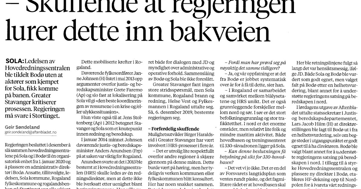 Grams luftfartsblogg: SAR - Stavanger Aftenblad i går