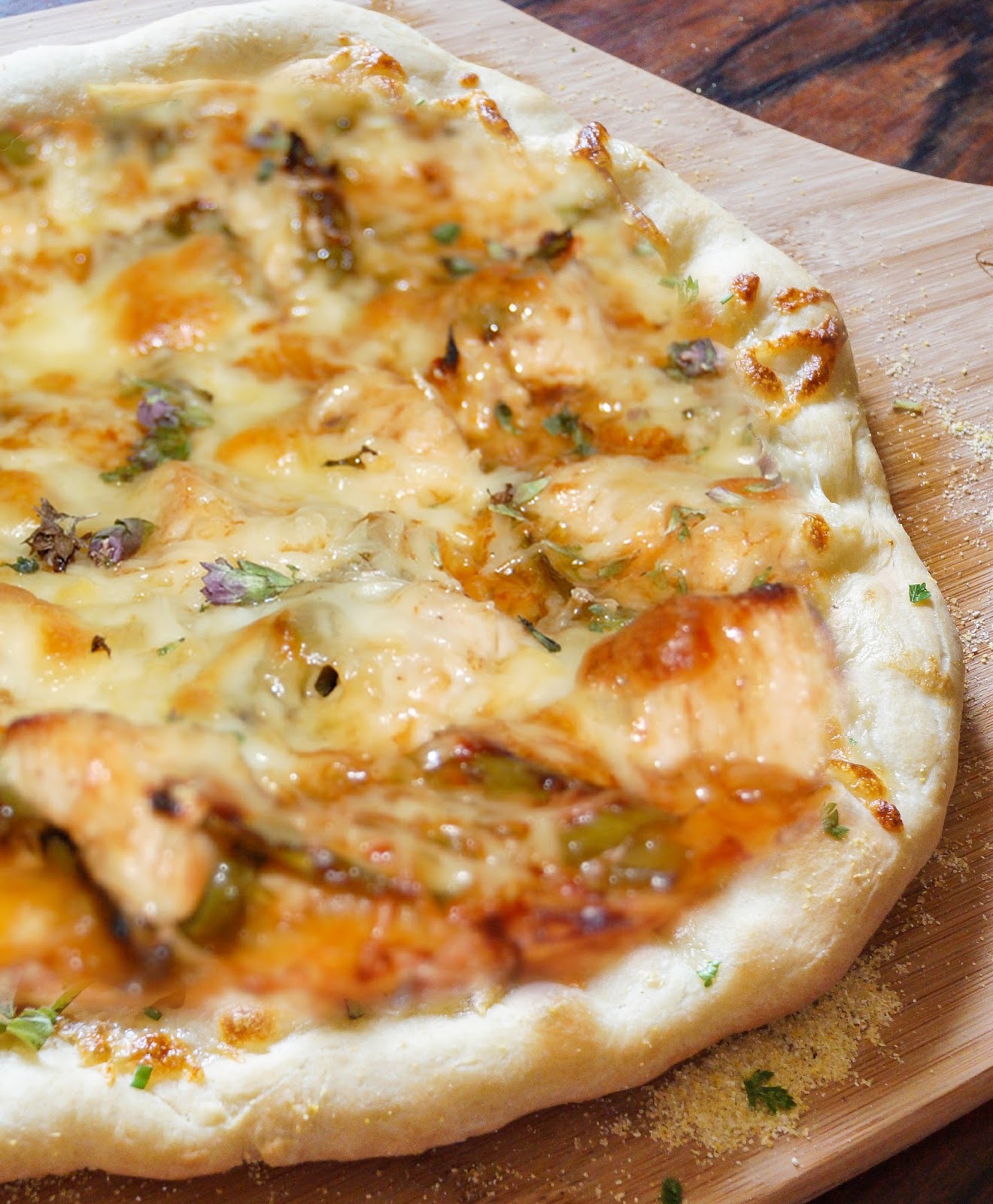 Pizza de pollo al Pedro Ximenez