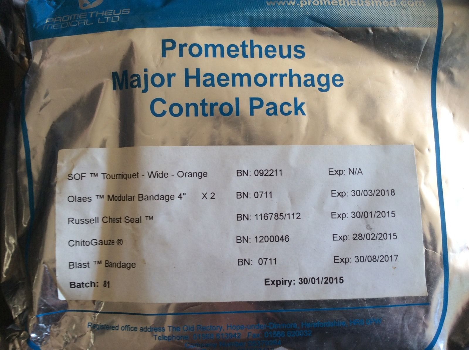 Webbingbabel: Prometheus Major Haemorrhage Control Pack