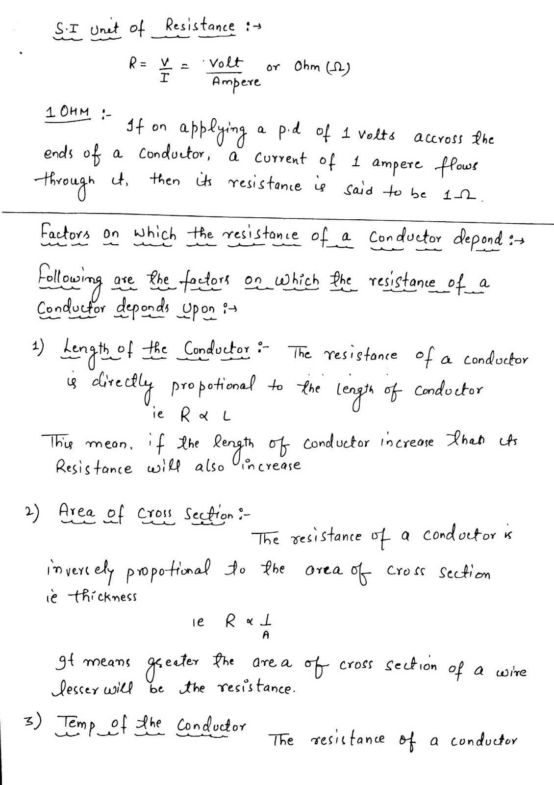 Electricity Handwritten Notes for Class 10 Science