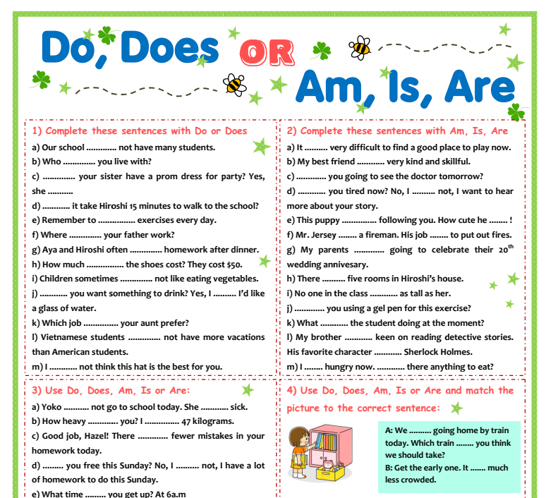 Ozela Kate: Worksheet for Children and Beginner - Auxiliary Verbs - Do ...