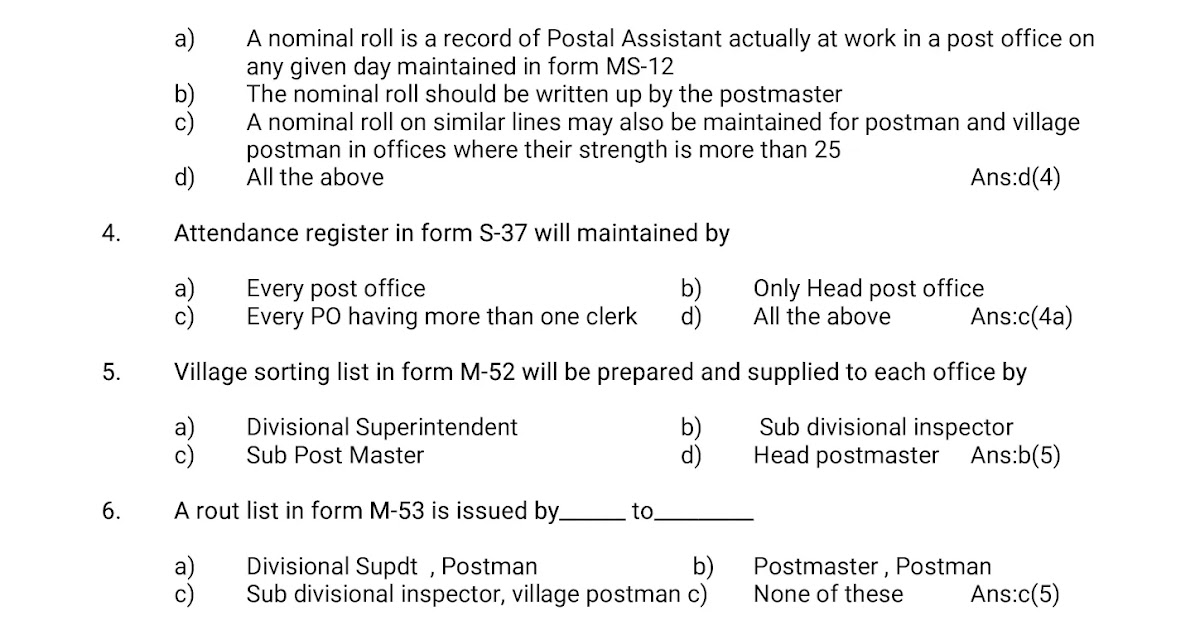Postal Manual Volume VI Part 1 MCQs | GDS To PA/SA/Postman/MTS MCQ ...