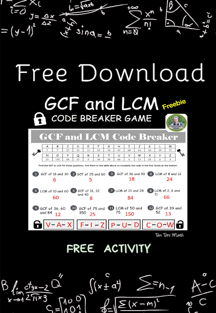 GCF and LCM Worksheet Puzzle ~ TenTors Math Teacher Resources