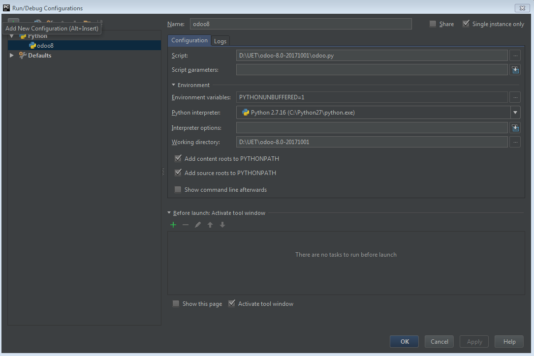 Configure PyCharm with Odoo Configure PyCharm with Odoo