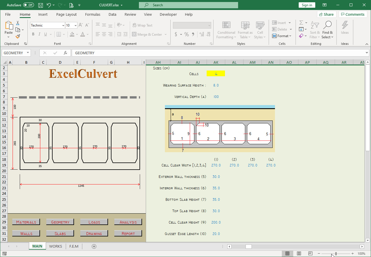 Excel Sheet Box Culvert Analysis and Design - Civil Engineering
