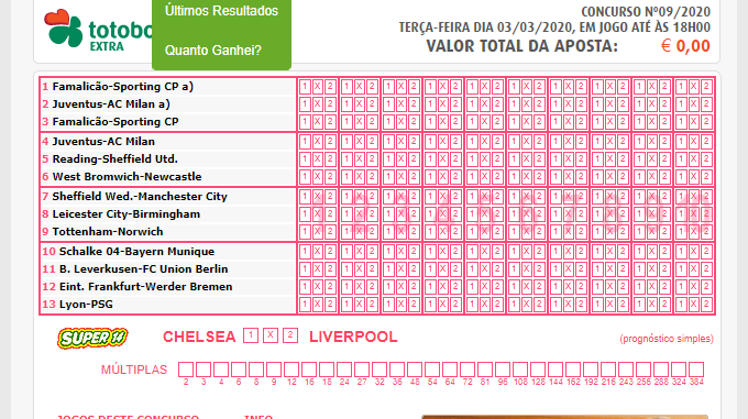 MÚLTIPLAS BASEADAS NO TOTOBOLA: fevereiro 2020
