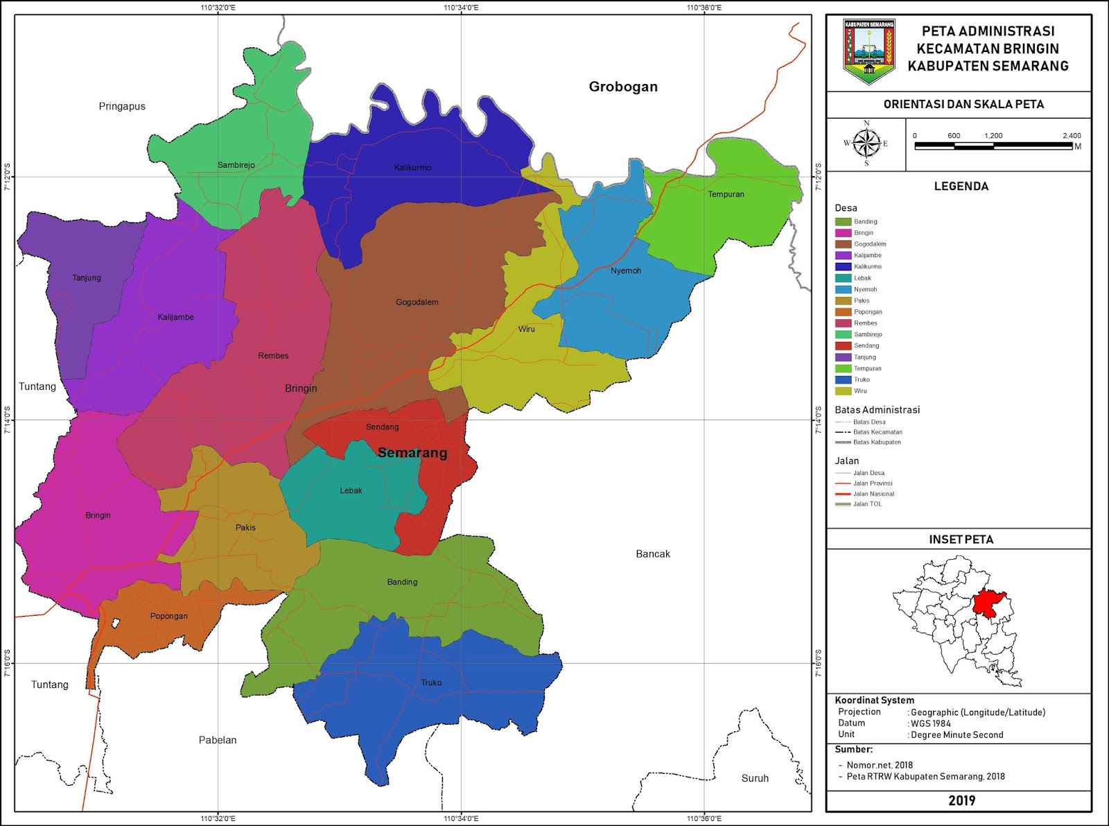 Peta Administrasi Kecamatan Bringin, Kabupaten Semarang ~ NeededThing