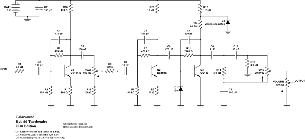 Dirtbox Layouts: Colorsound Hybrid Tonebender 2018 Edition