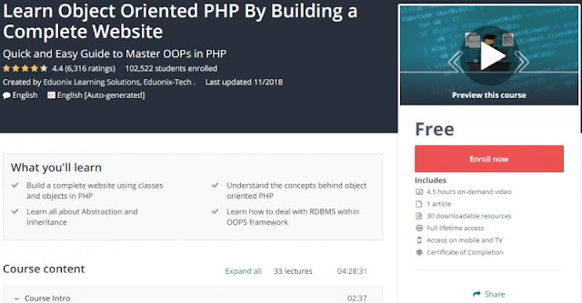 [100 Free] Learn Object Oriented Php By Building A Complete Website