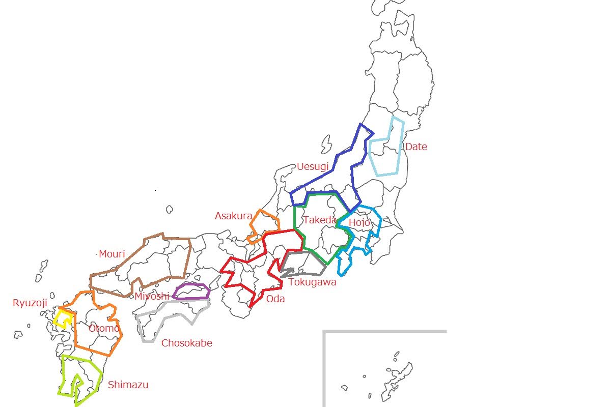 Old province name and power map of Sengoku era | Japan Castle Explorer