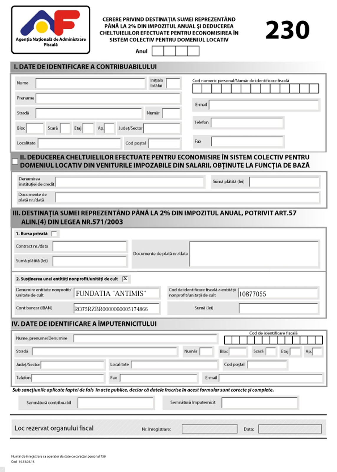 Peștișorul de Aur: Formularul 2%