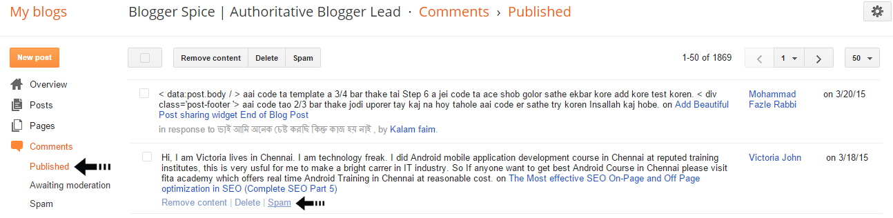 How to Flag comments as spam from Blogger Comment Tab? - BloggerSpice ...