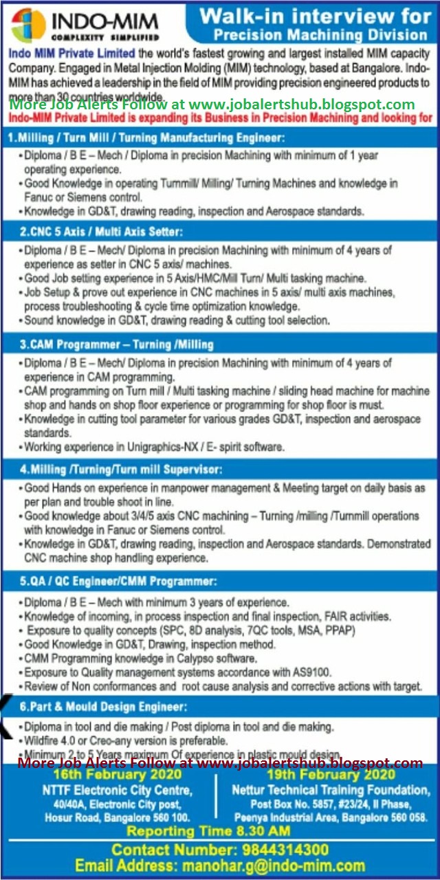 Indo MIM Pvt. Ltd - Walk-In Interviews for Multiple Openings for ...
